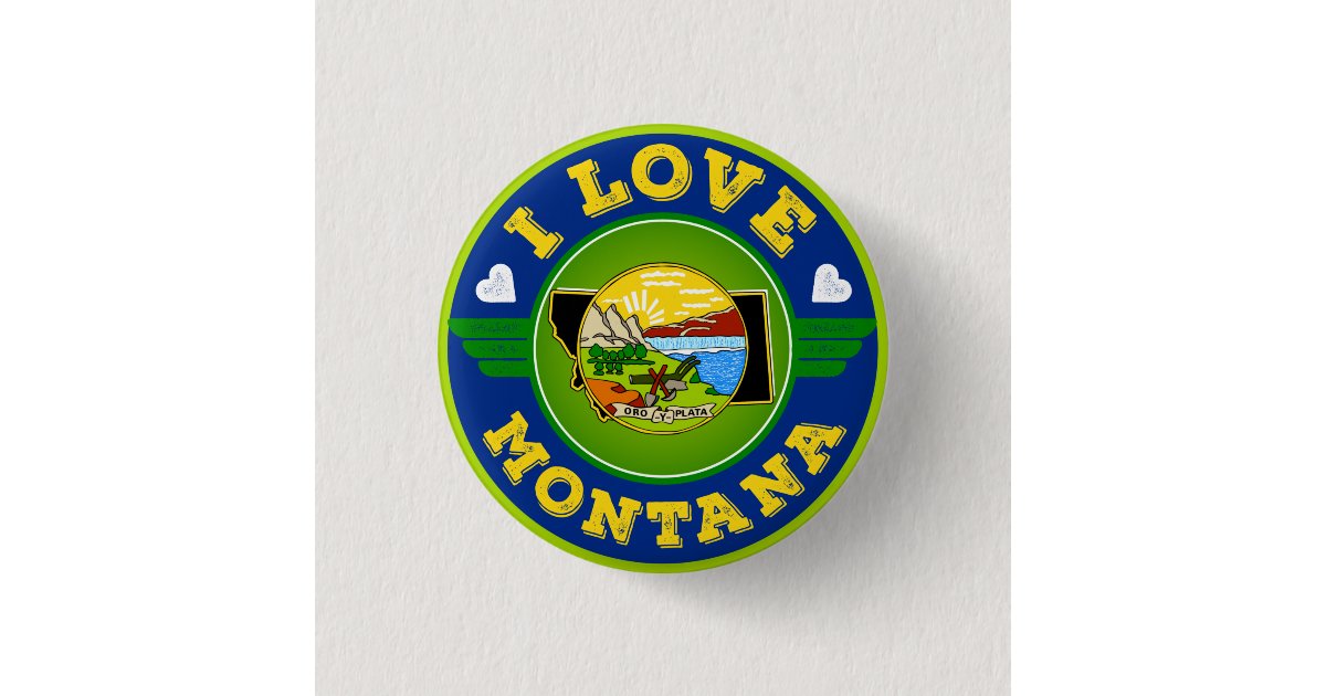 I Love Montana State Flag and Map Button | Zazzle