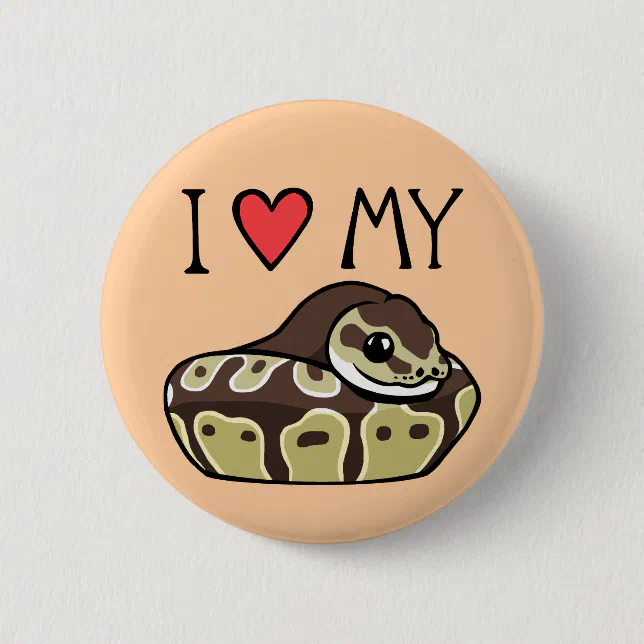 "I Love My Ball Python" Cute Snake Drawing Button | Zazzle