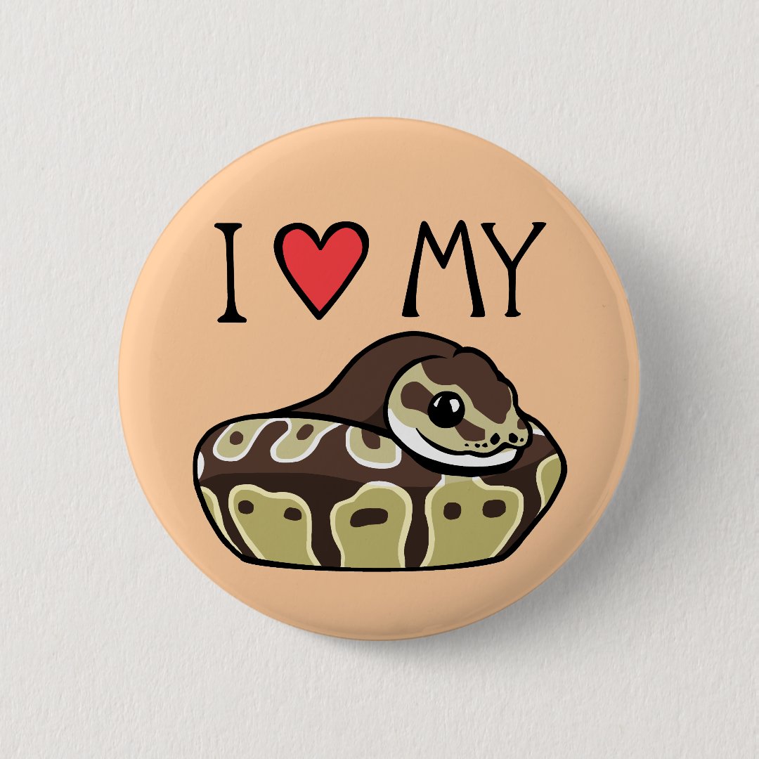 "I Love My Ball Python" Cute Snake Drawing Button | Zazzle