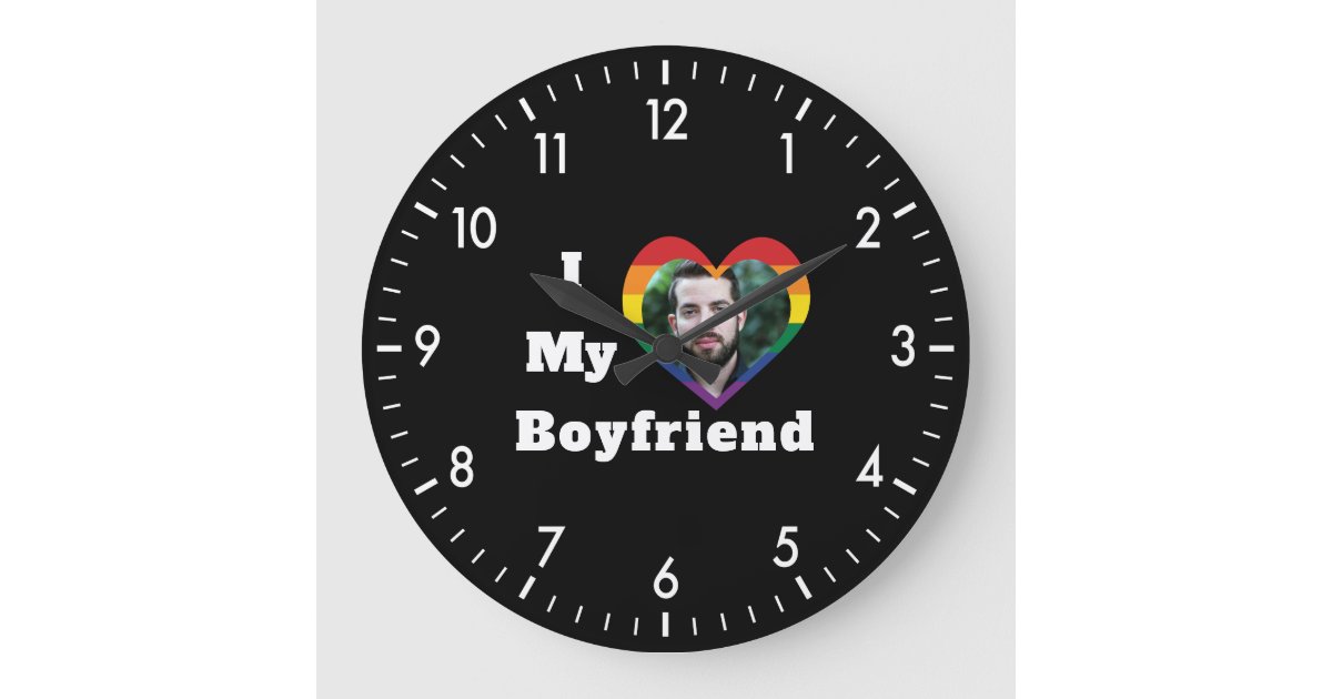 I Love My Boyfriend Gay Pride LGBTQ Custom Photo Large Clock | Zazzle