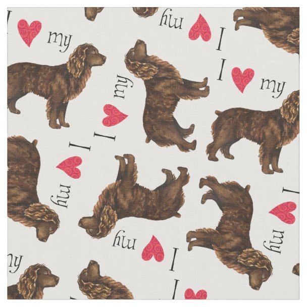 Boykin Spaniel Dog Silhouettes Grey and Black Fabric | Zazzle