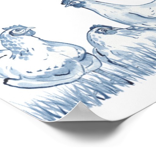 I Love My Hens Blue Chicken Painting Rustic Delft Poster | Zazzle