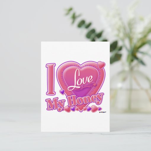 I Love My Honey Pink Purple Heart Postcard Zazzle