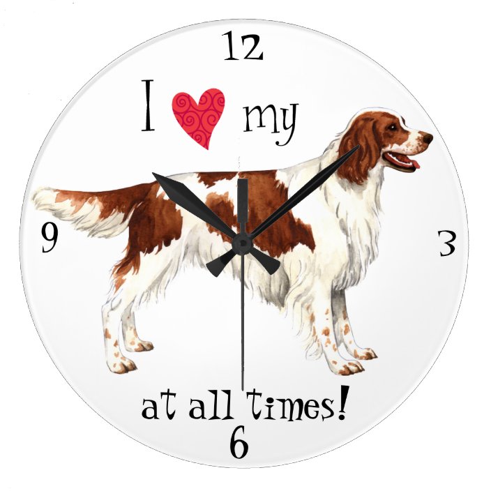 I Love my Irish Red & White Setter Large Clock | Zazzle.com