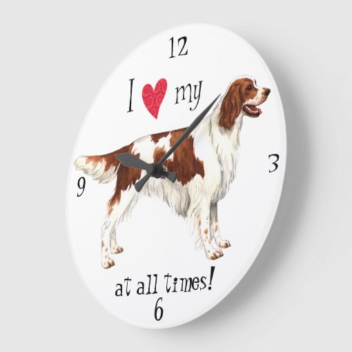 I Love my Irish Red & White Setter Large Clock | Zazzle