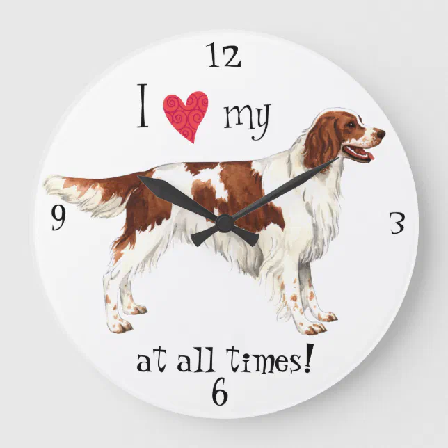 I Love my Irish Red & White Setter Large Clock | Zazzle