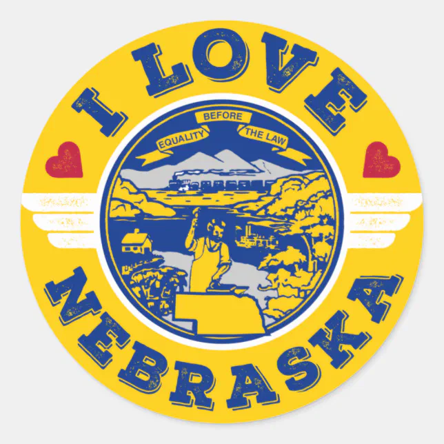 I Love Nebraska State Flag and Map Classic Round Sticker | Zazzle