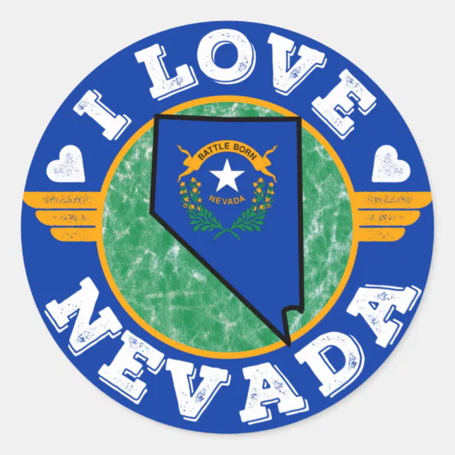 I Love Nevada State Map and Flag Classic Round Sticker | Zazzle