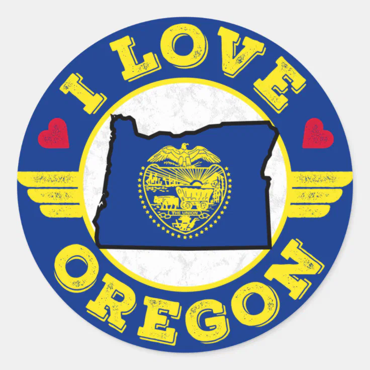 I Love Oregon State Map and Flag Classic Round Sticker | Zazzle