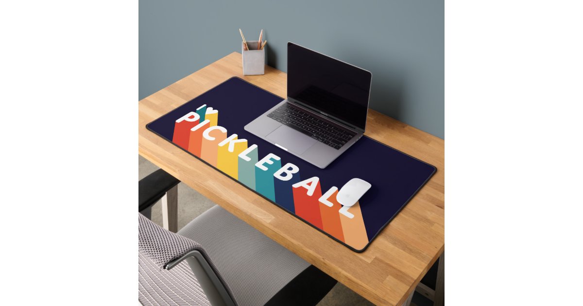 I Love Pickleball Rainbow Retro Desk Mat | Zazzle