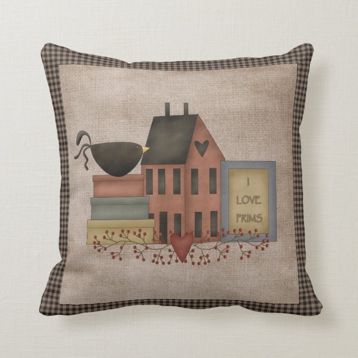 I Love Prims - Red Saltbox - Primitive Country Throw Pillow | Zazzle.com