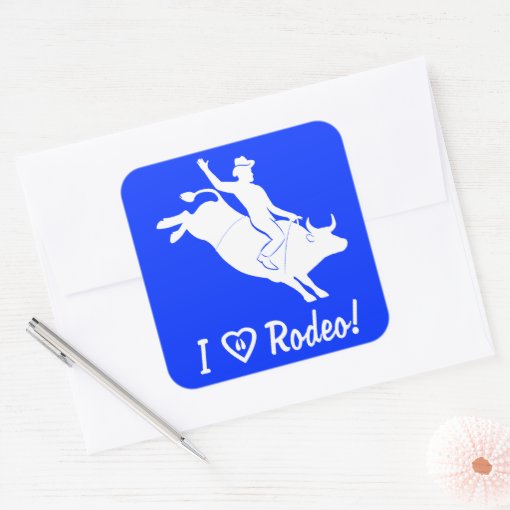 I Love Rodeo! Bull Riding Square Sticker | Zazzle