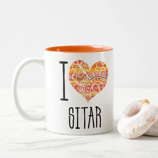 I Love Sitar Orange Mandala Heart Two-Tone Coffee Mug | Zazzle