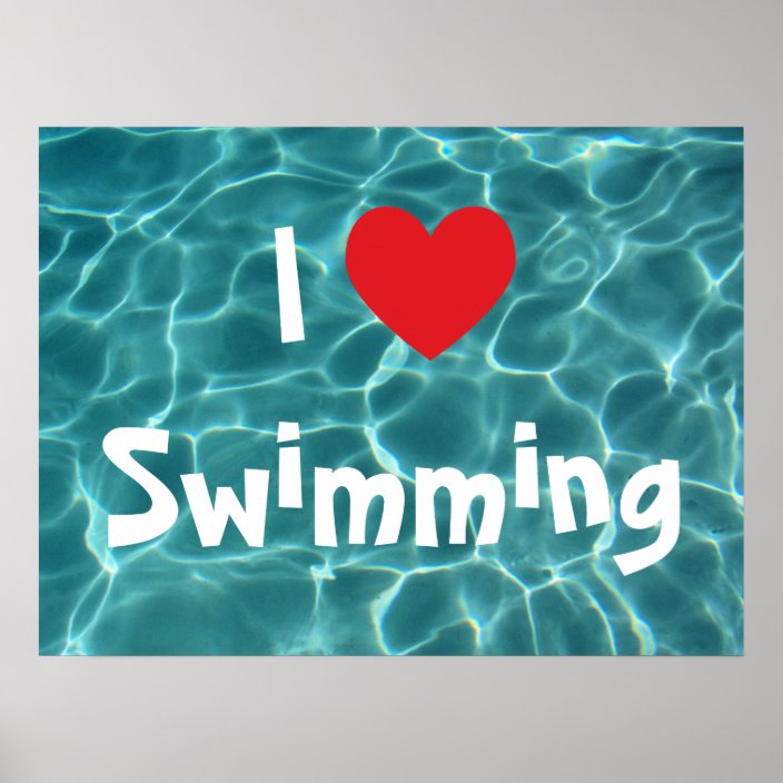 I Love Swimming Red Heart with Aqua Pool Water Poster | Zazzle.com