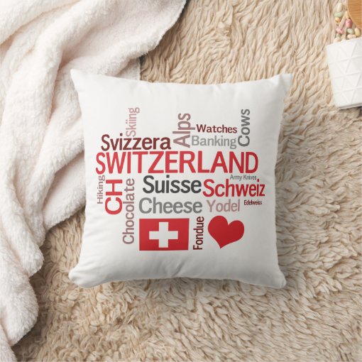 I Love Switzerland Funny Swiss Cliches Throw Pillow | Zazzle