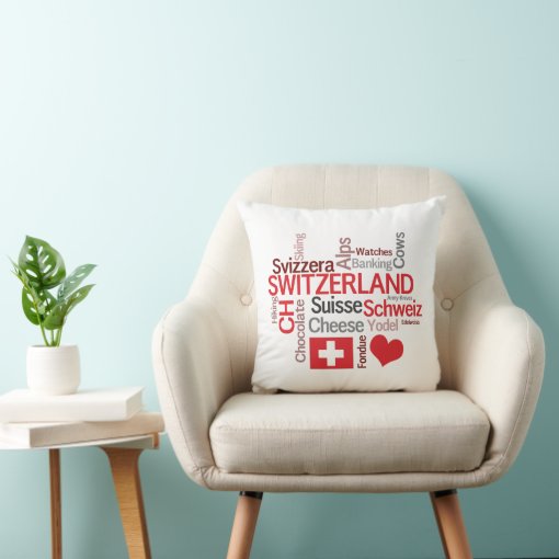 I Love Switzerland Funny Swiss Cliches Throw Pillow | Zazzle