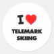 I Love Telemark Skiing Classic Round Sticker | Zazzle