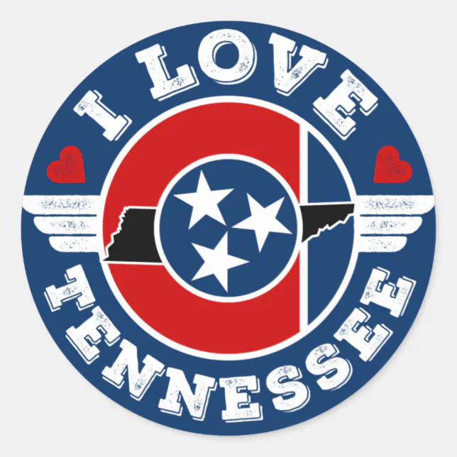I Love Tennessee State Flag and Map Classic Round Sticker | Zazzle