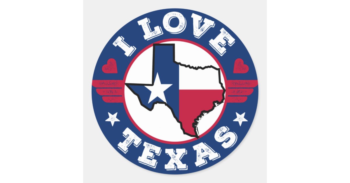 I Love Texas State Map and Flag Classic Round Sticker | Zazzle