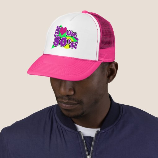 I Love the 80's Geometric Neon Eighties Party Trucker Hat | Zazzle