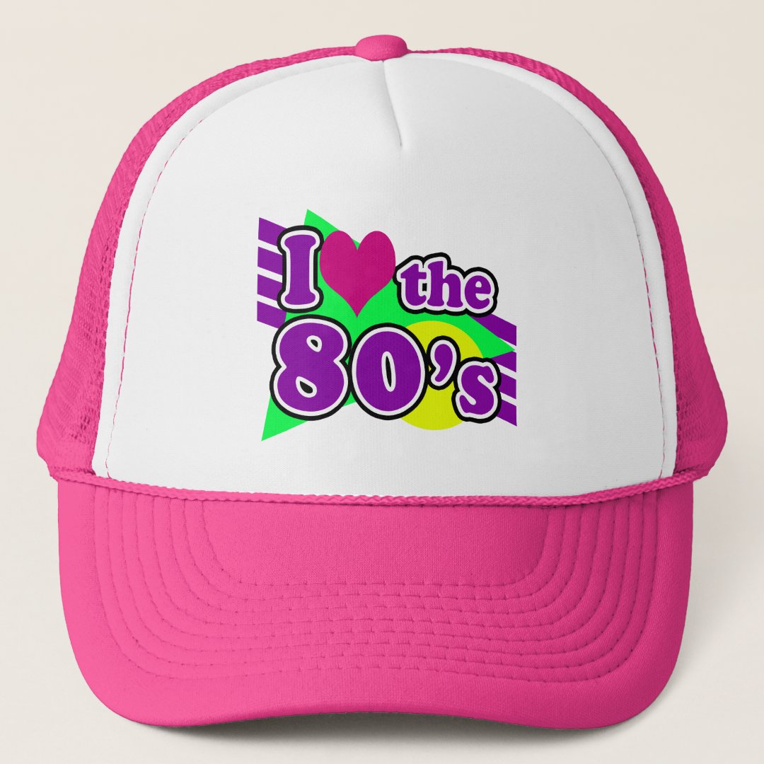 I Love the 80's Geometric Neon Eighties Party Trucker Hat | Zazzle