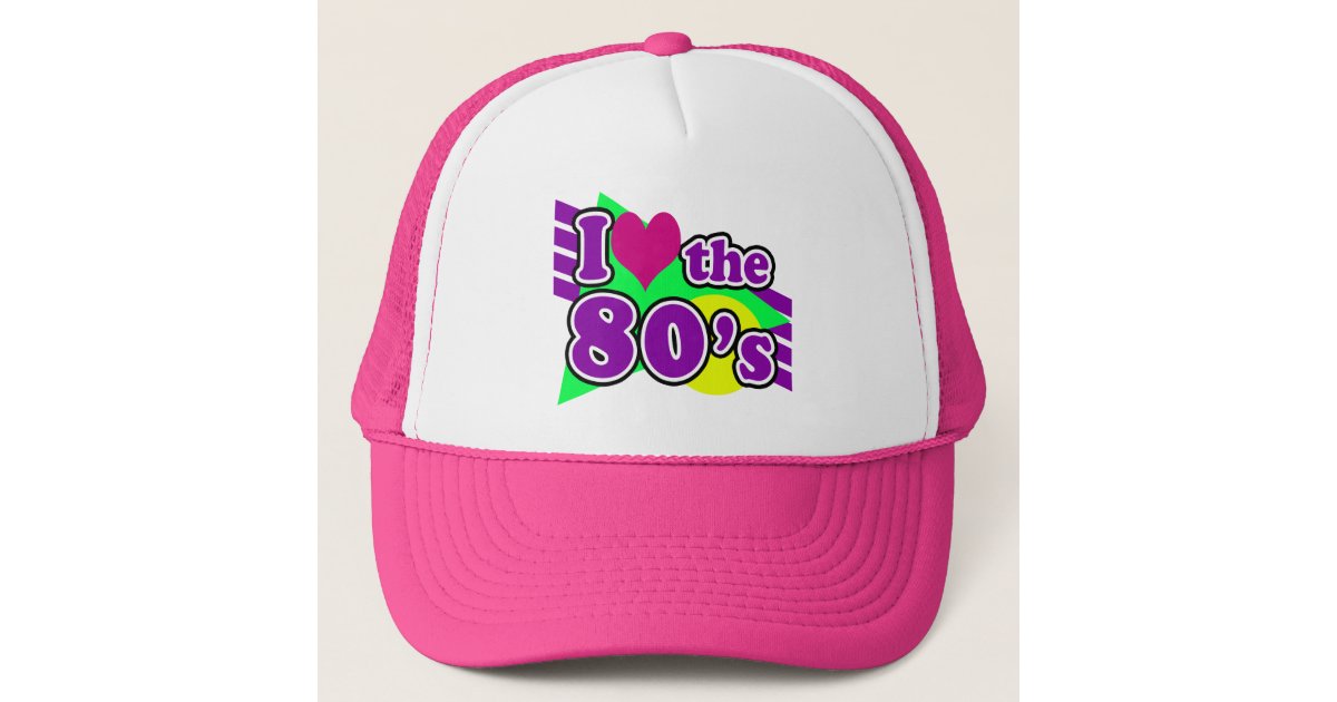 I Love the 80's Geometric Neon Eighties Party Trucker Hat | Zazzle