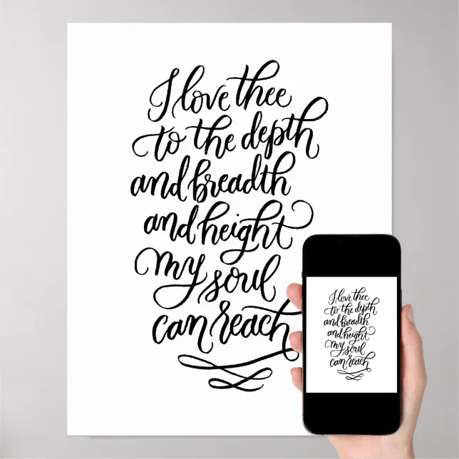 I Love Thee Hand-lettered Poem in Black Poster | Zazzle