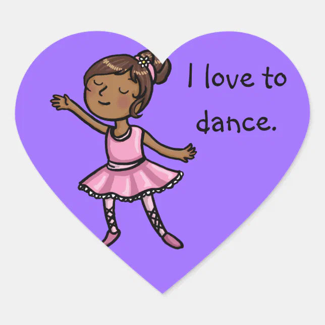 I love to dance cartoon ballet dancer heart sticker | Zazzle