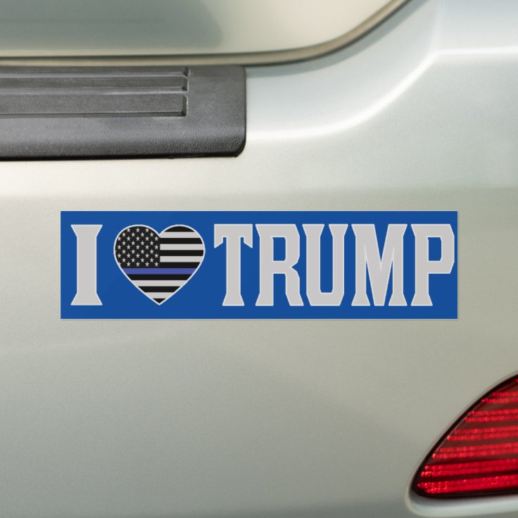 I Love Trump US Flag Thin Blue Line Pro-Trump Bumper Sticker | Zazzle