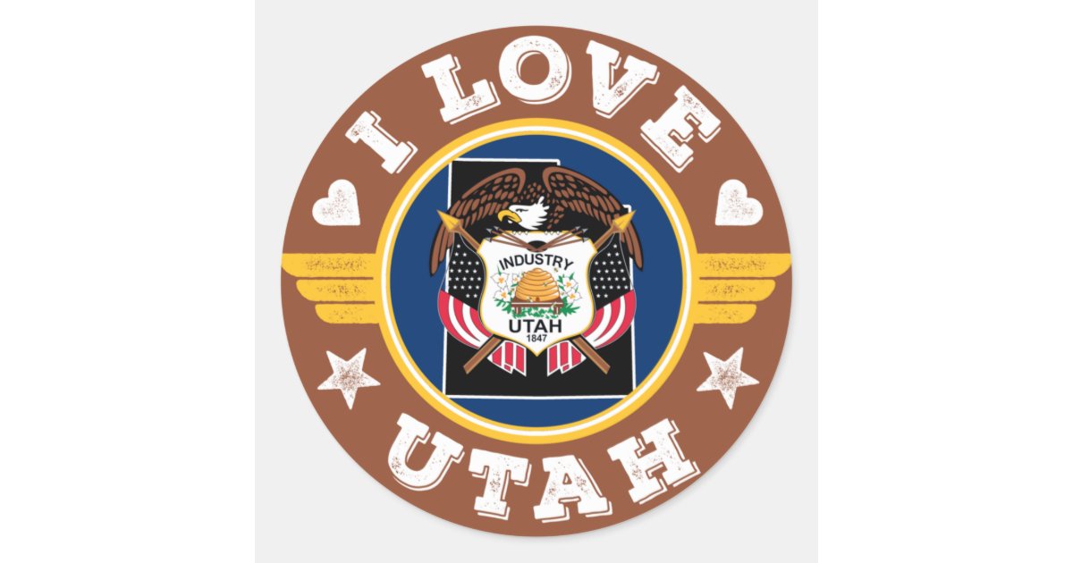 I Love Utah State Flag and Map Classic Round Sticker | Zazzle