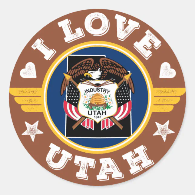 I Love Utah State Flag and Map Classic Round Sticker | Zazzle
