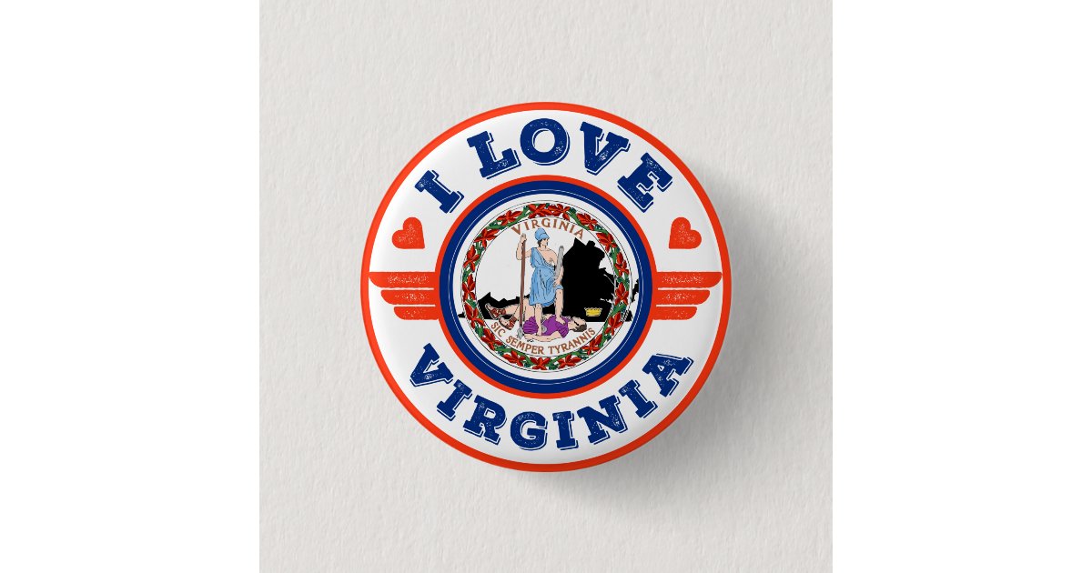 I Love Virginia State Flag and Map Button | Zazzle