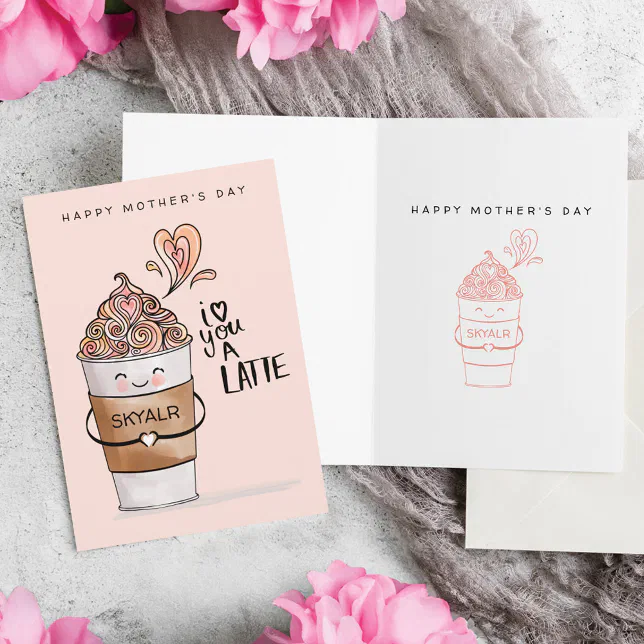 I Love You A Latte Kawaii Coffee Cup Mother's Day Card | Zazzle