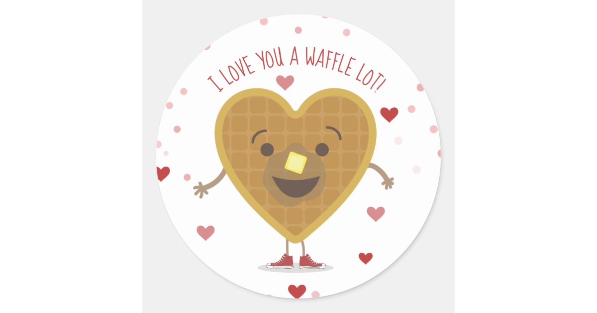 I Love You A Waffle Lot Heart Kids Valentine Classic Round Sticker | Zazzle