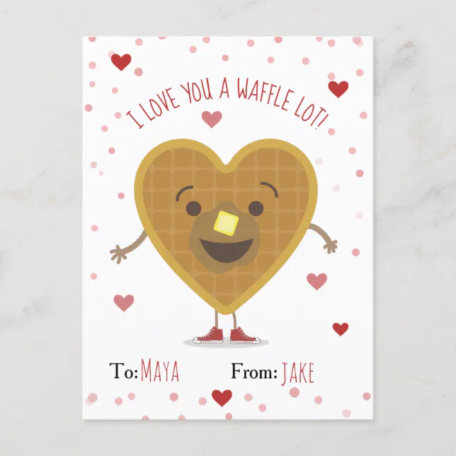 I Love You A Waffle Lot Heart Kids Valentine Postcard | Zazzle