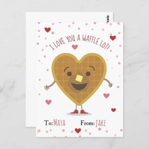 I Love You A Waffle Lot Heart Kids Valentine Postcard | Zazzle