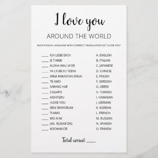 I love you around the world game with Answers | Zazzle