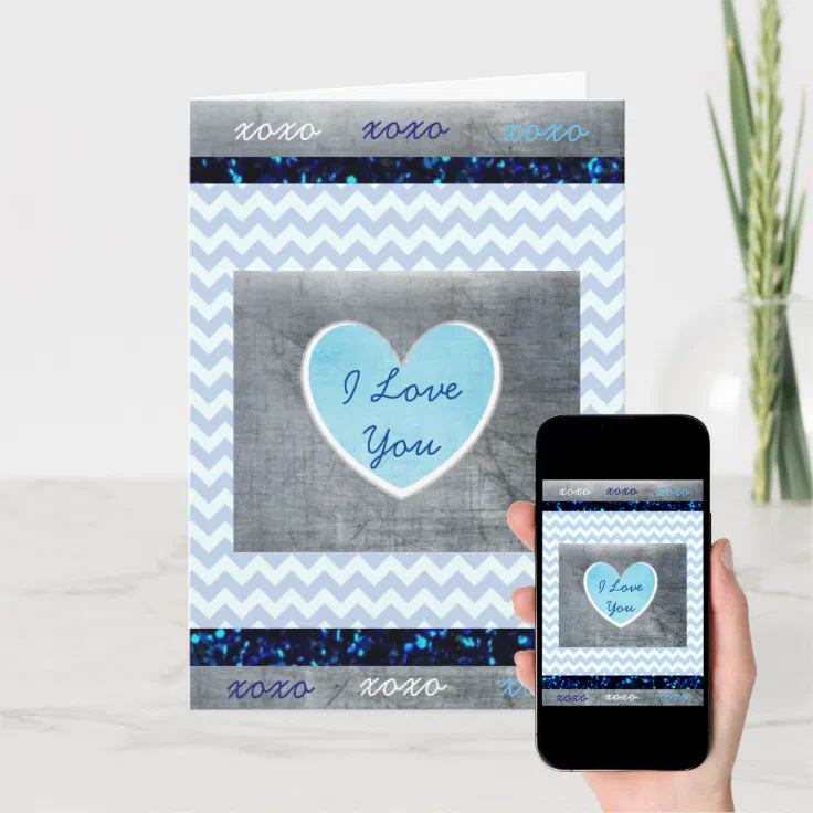 'I Love You' Blue and Gray Masculine Card | Zazzle