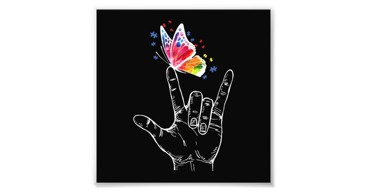 I Love You Hand Sign Language Butterfly Autism | Zazzle