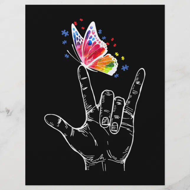 I Love You Hand Sign Language Butterfly Autism Flyer | Zazzle