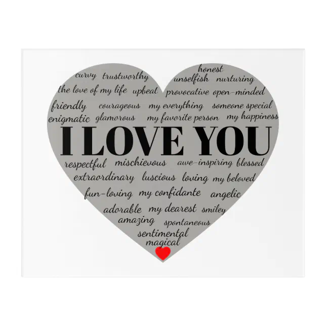 I love you heart word cloud acrylic print | Zazzle