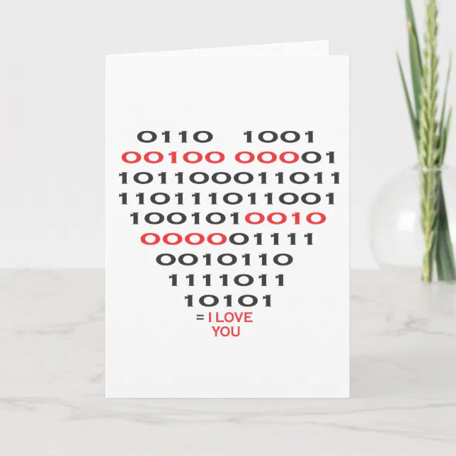 "I love you" in Binary Code - Heart Card | Zazzle