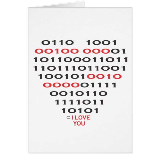 "I love you" in Binary Code - Heart Card | Zazzle.com