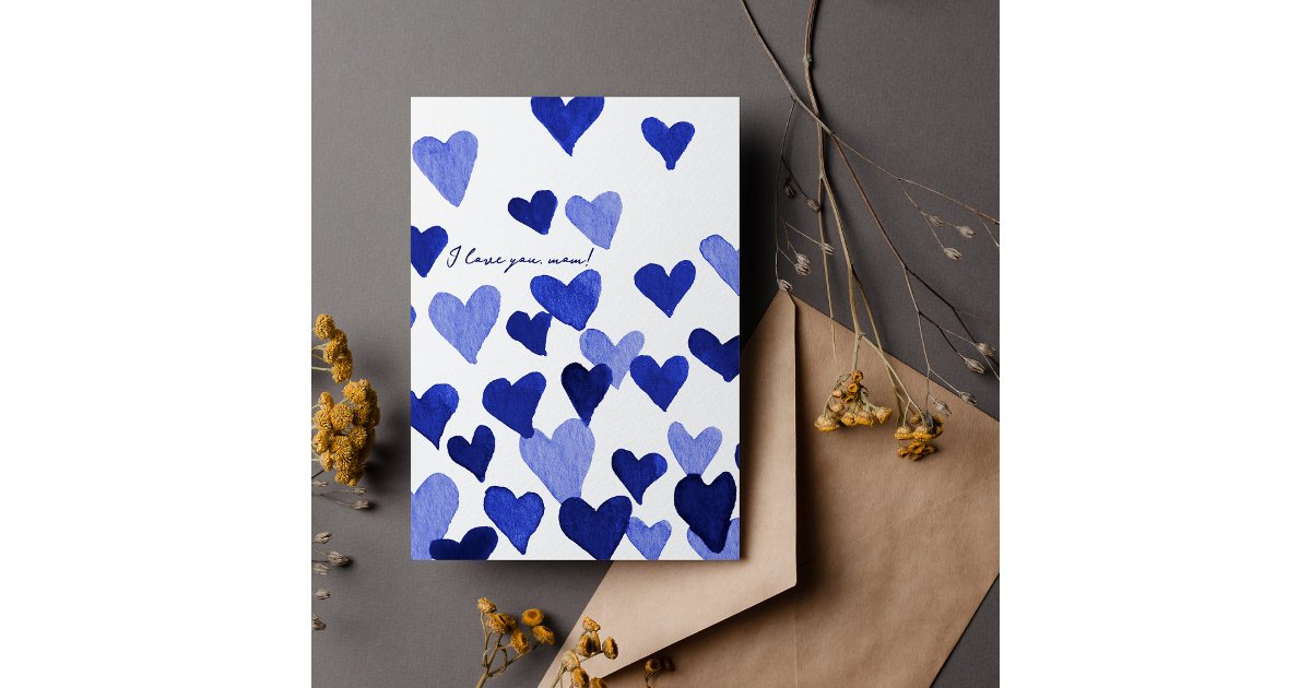 I love you mom Watercolor Blue Hearts Mother's day Card | Zazzle