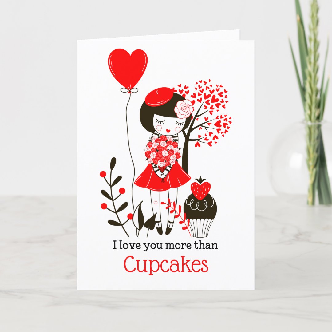 I love you more than Cupcakes/Red/Black/Valentines Holiday Card | Zazzle