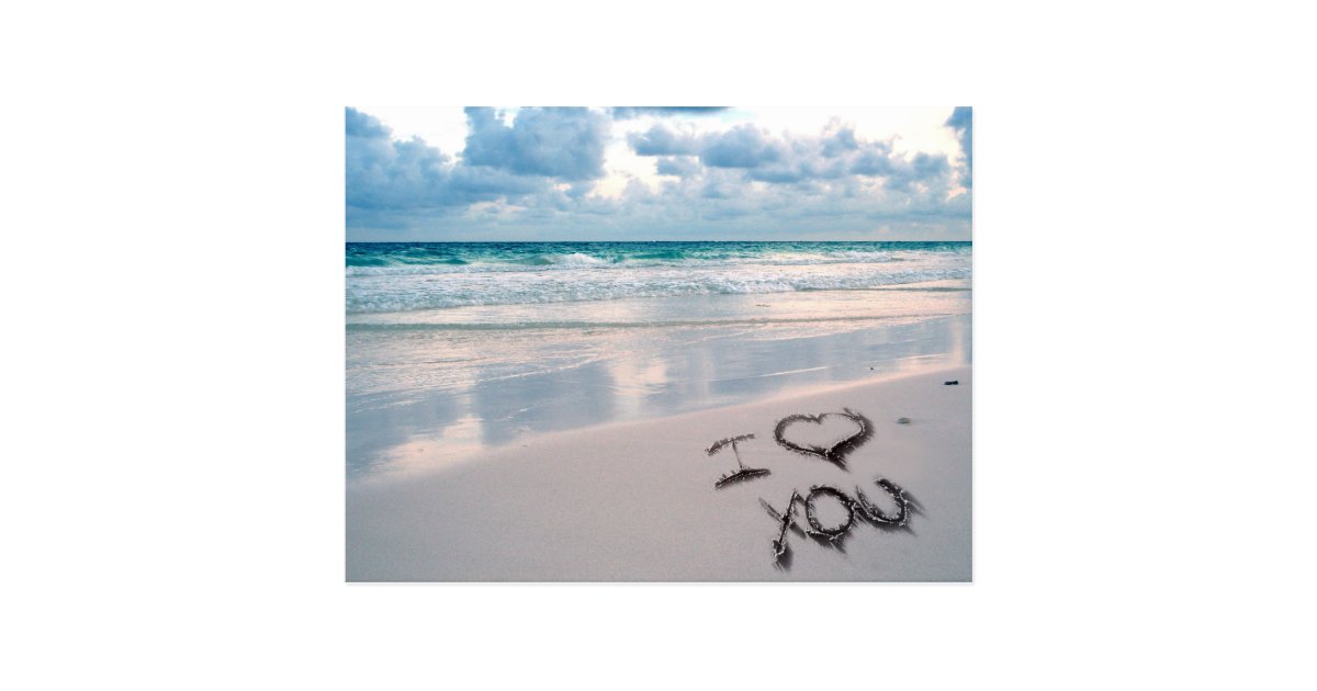 I Love You, Sand Writing on the Beach Postcard | Zazzle.com