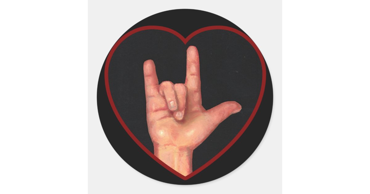 I LOVE YOU SIGN LANGUAGE ON BLACK CLASSIC ROUND STICKER Zazzle i-love-you-sign-language-on-black-classic-round-sticker-zazzle