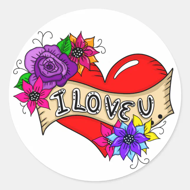 I Love You | Tattoo Heart Art Classic Round Sticker | Zazzle