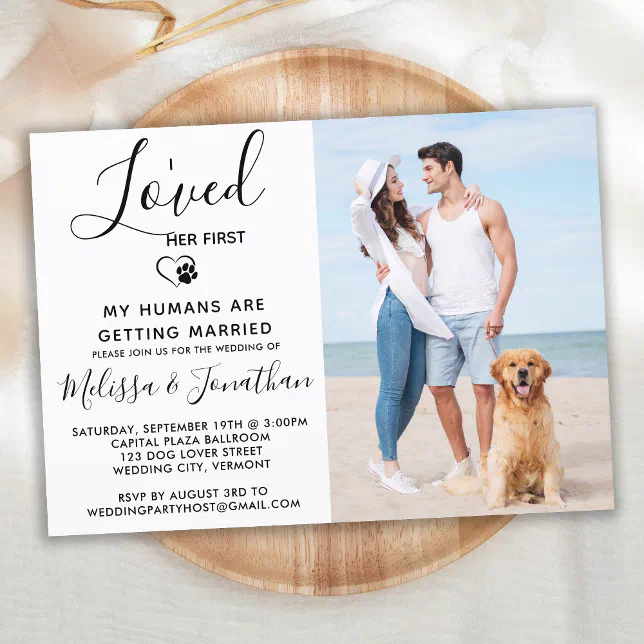I Loved Her First Modern Pet Photo Dog Wedding Invitation | Zazzle