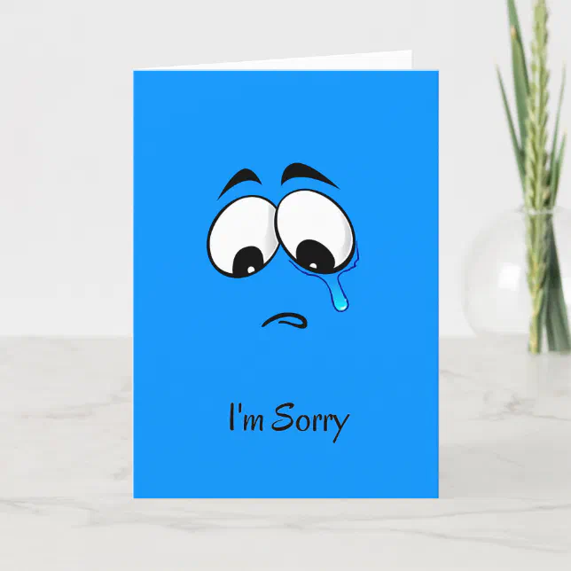 I’m Sorry Blue Sad Face Card | Zazzle